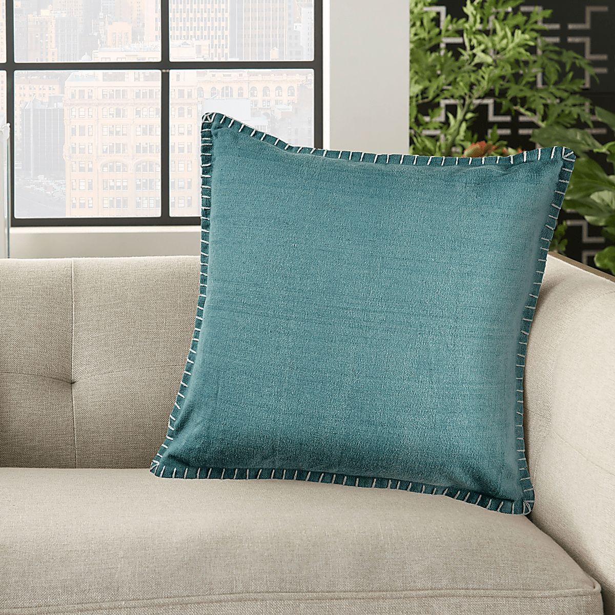 Burroy Teal Blue,Green Cotton Fabric Throw Pillow | Rooms to Go
