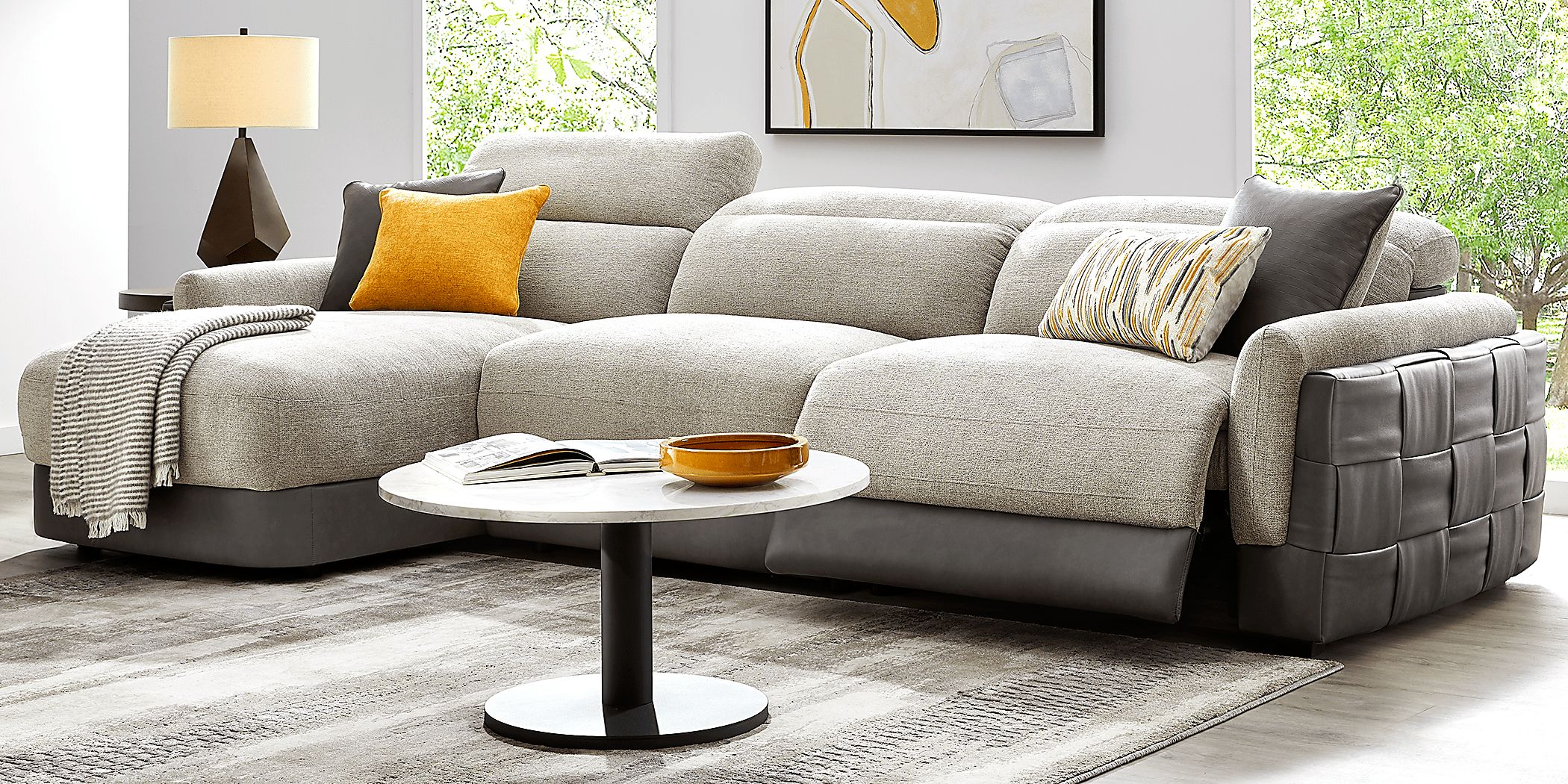 Cindy Crawford Seneca Falls Gray Woven 3 Pc With Chaise Left Dual Power ...