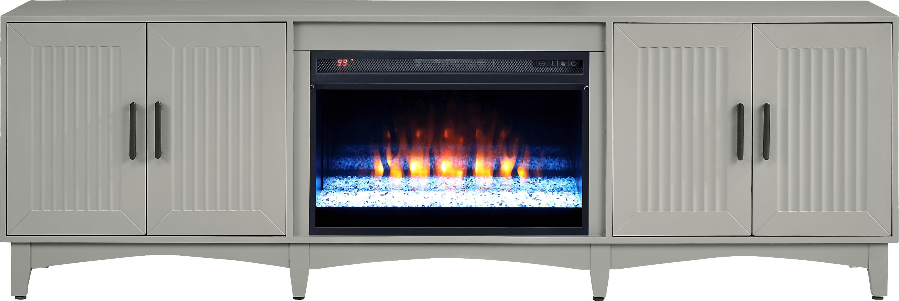 Shanewood II Gray 84" Console With Crystal Firebox | Rooms to Go