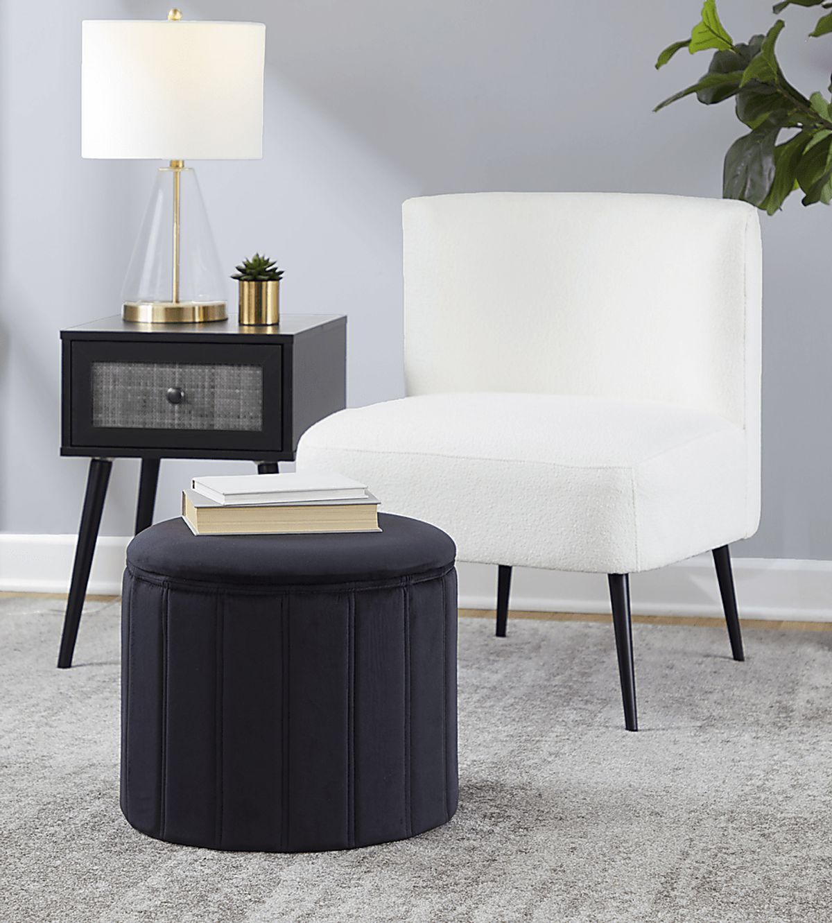 Sharynwood Black Velvet Plush Storage Ottoman | Rooms to Go