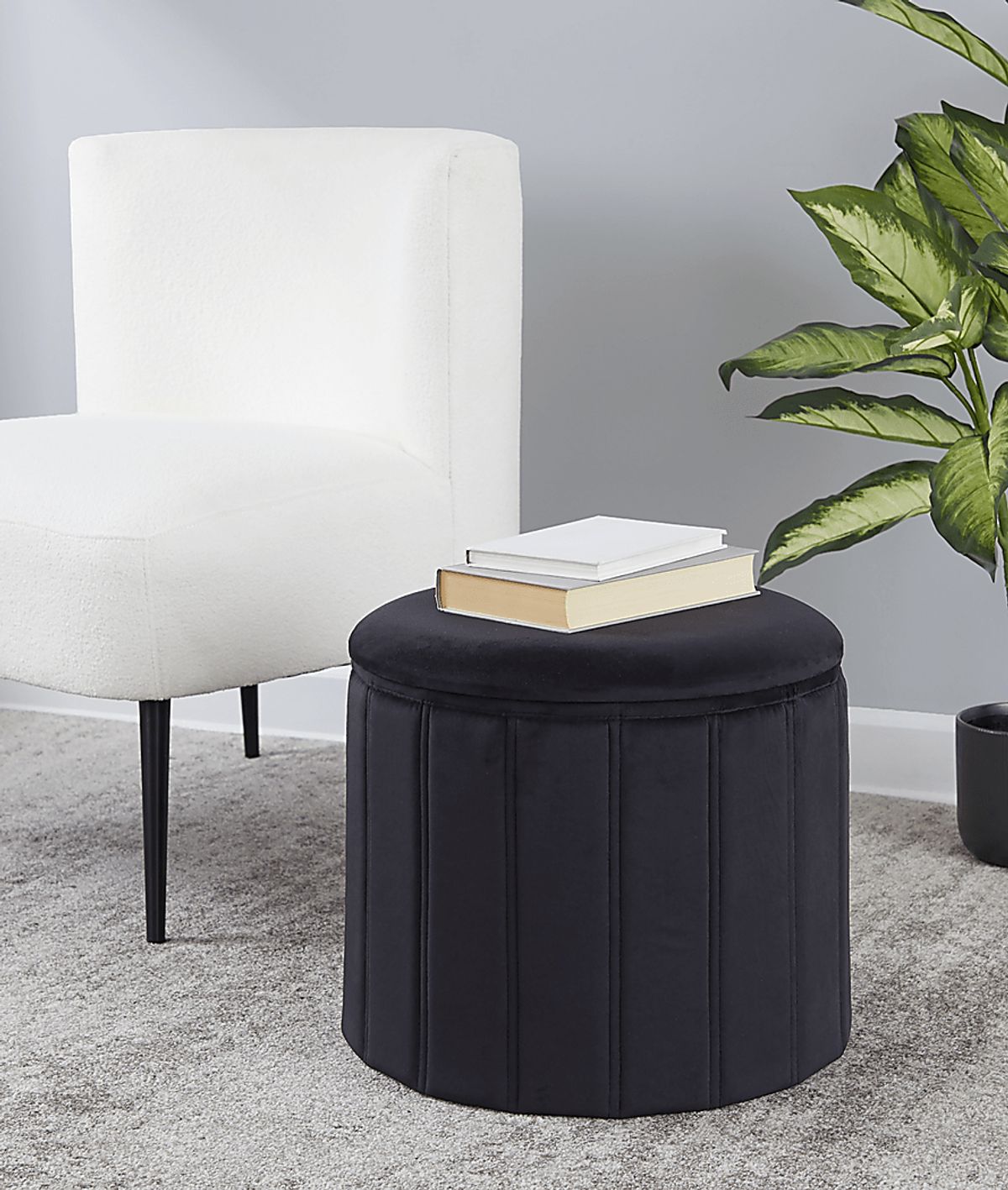 Sharynwood Black Velvet Plush Storage Ottoman | Rooms to Go