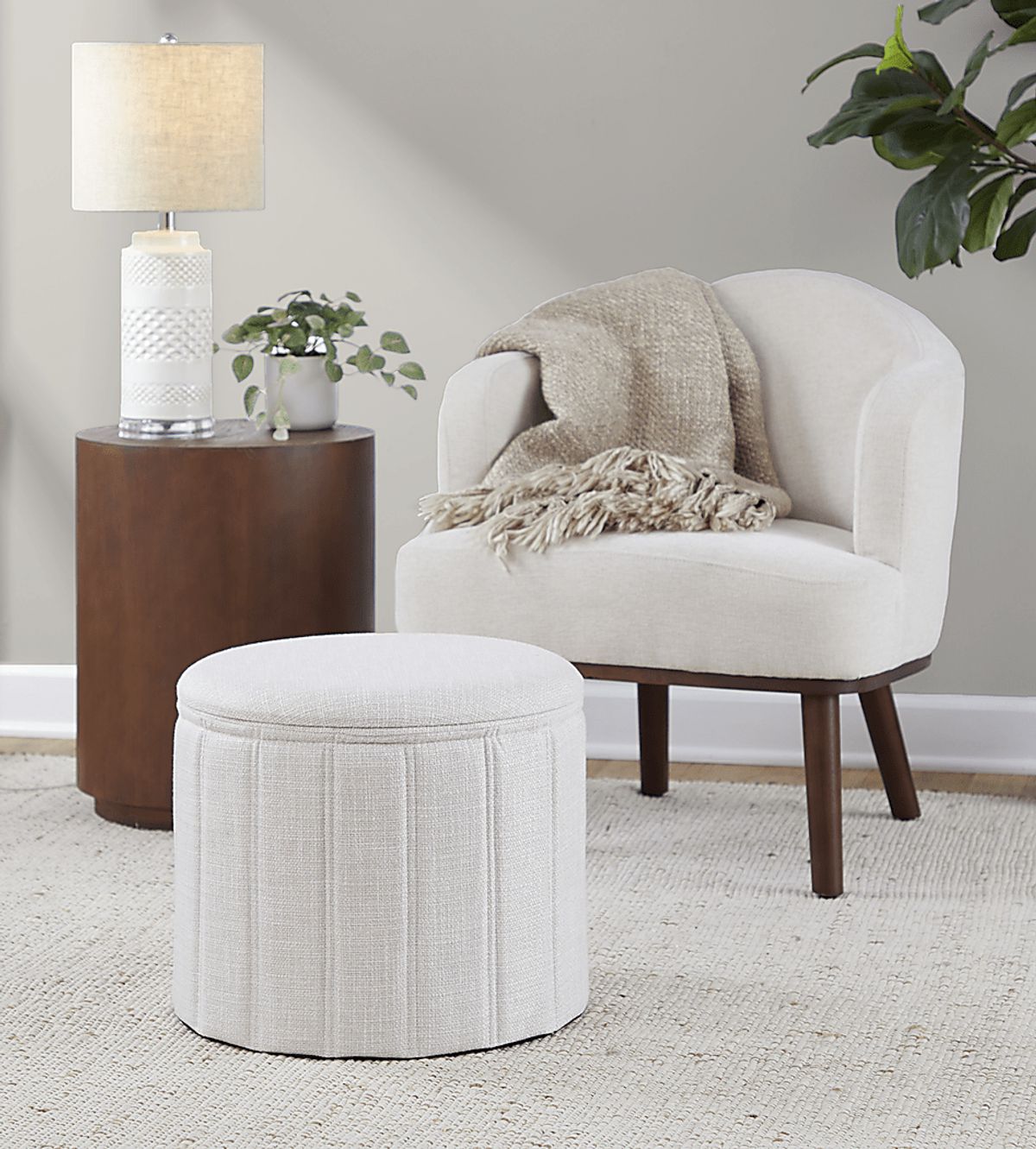 Sharynwood Cream Beige Polyester Fabric Storage Ottoman | Rooms to Go