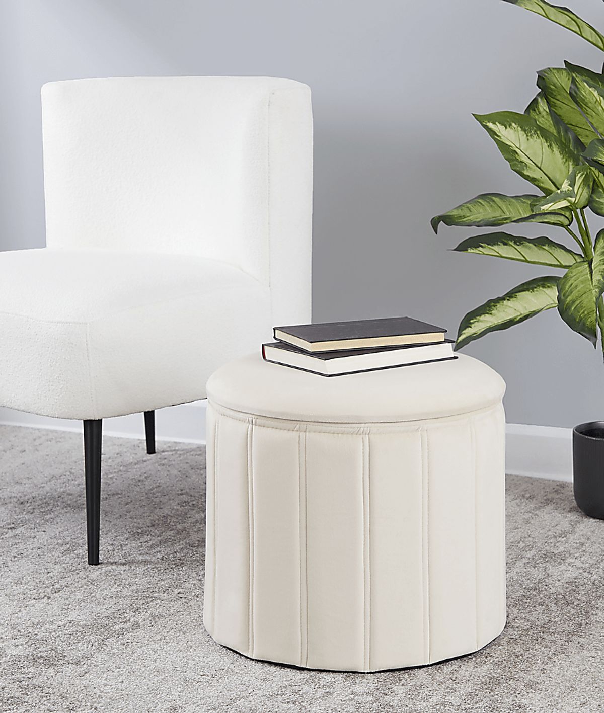 Sharynwood Cream Beige Velvet Plush Storage Ottoman | Rooms to Go