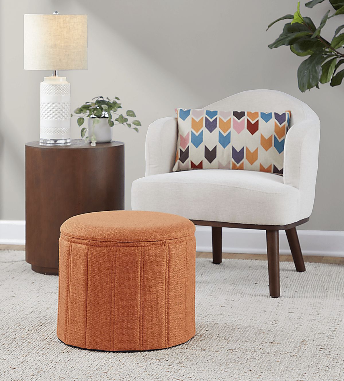 Sharynwood Orange Orange,Red Polyester Fabric Storage Ottoman | Rooms to Go