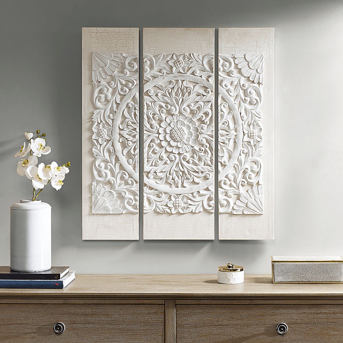 Shenma Off-White Beige,White Artwork, Set Of 3 | Rooms to Go