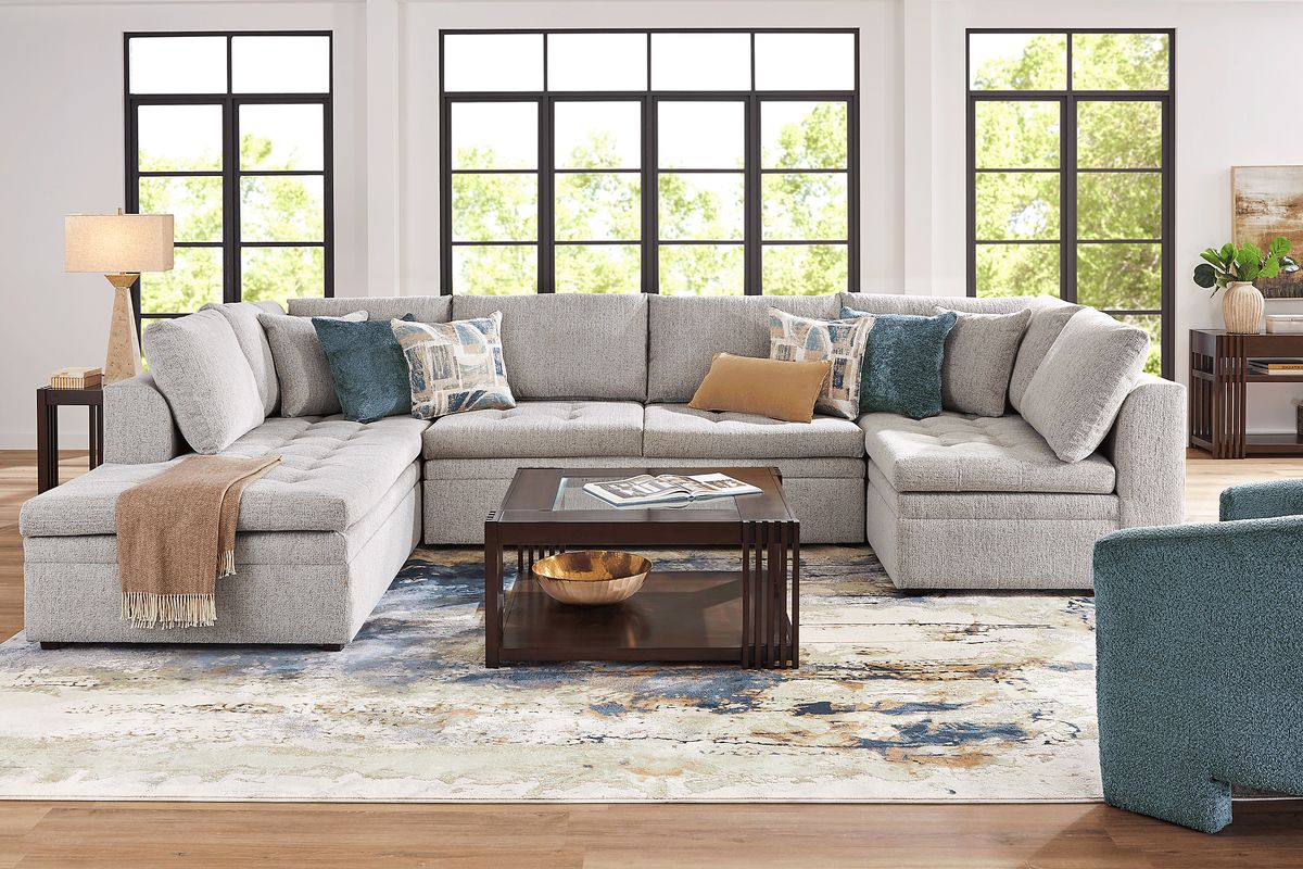 Cindy Crawford Sheridan Place Gray Chenille Fabric 3 Pc Sleeper With ...