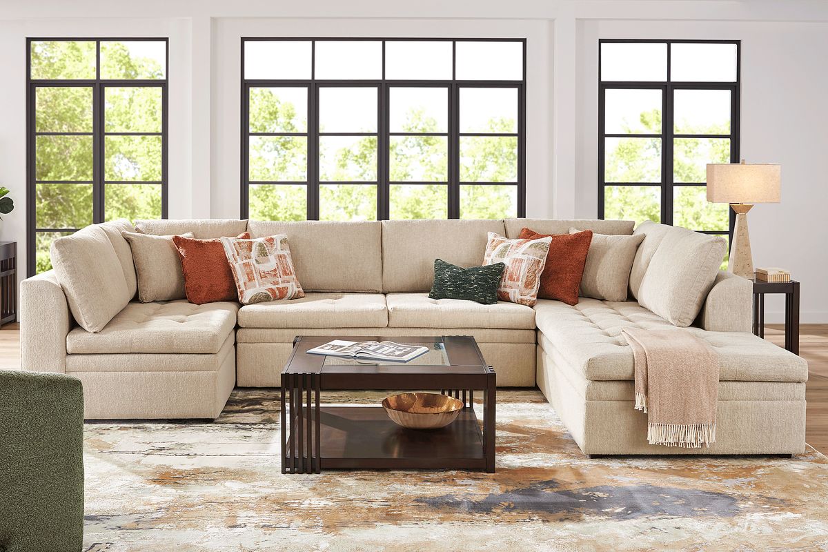 Cindy Crawford Sheridan Place Putty Beige Chenille Fabric 3 Pc With ...