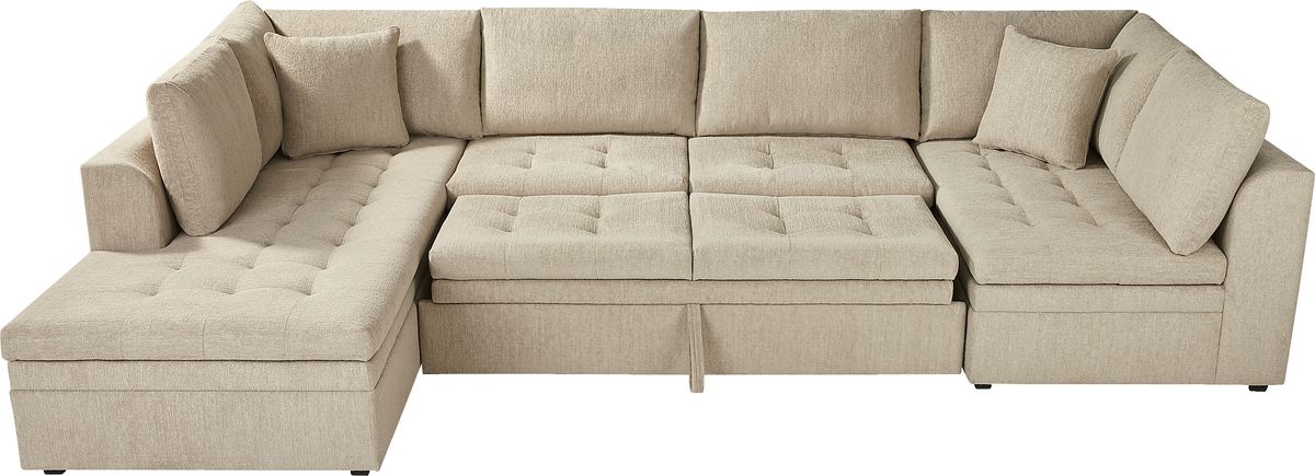 Sheridan Place Putty Beige Chenille Fabric 3 Pc Left Arm Sleeper ...