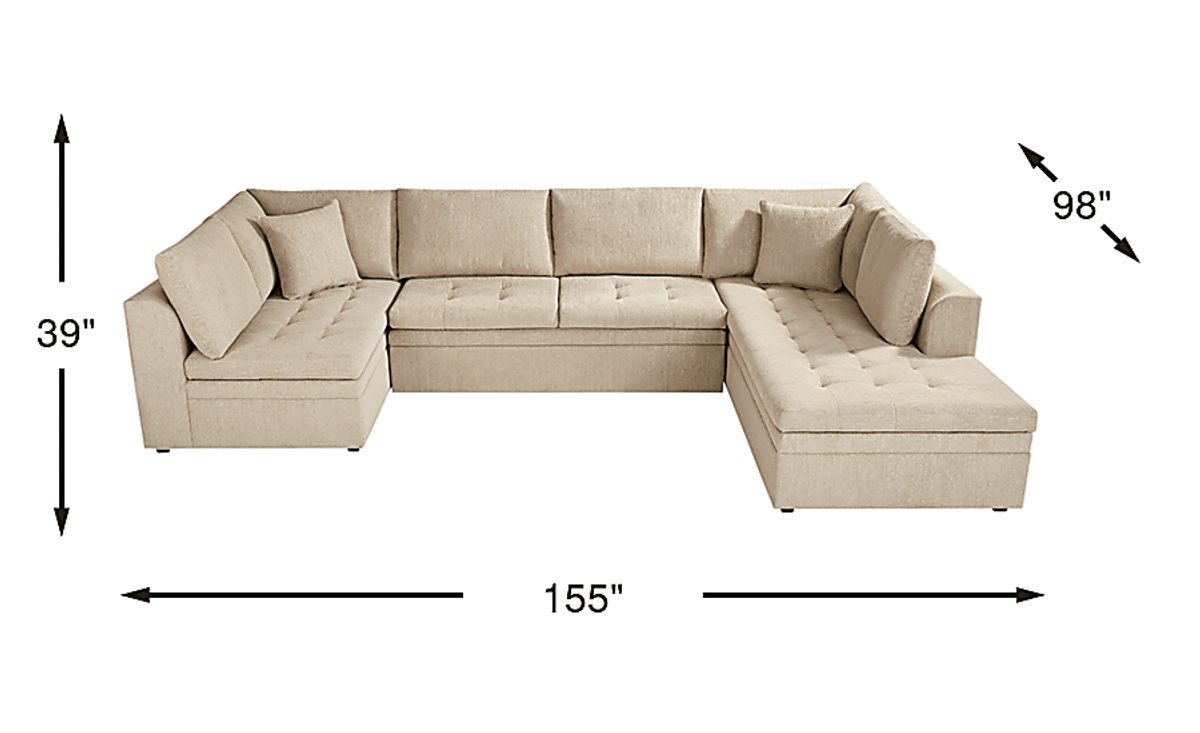 Sheridan Place Putty Beige Chenille Fabric 3 Pc Right Arm Sleeper ...