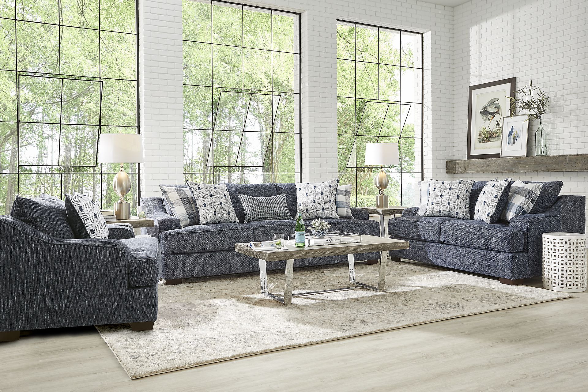 Shiloh Trail 2 Pc Indigo Blue Chenille Fabric Living Room Set With Sofa ...