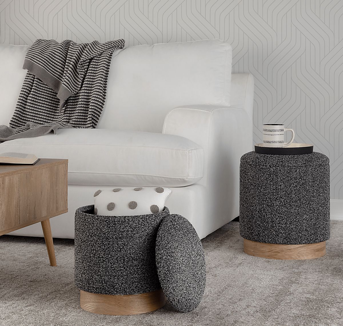 Shimoore Black Polyester Fabric Nesting Ottoman, Set Of 2 | Rooms to Go