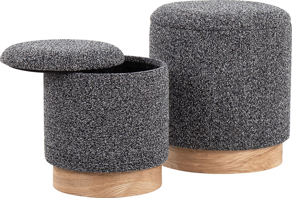 Shimoore Black Polyester Fabric Nesting Ottoman, Set Of 2 | Rooms to Go