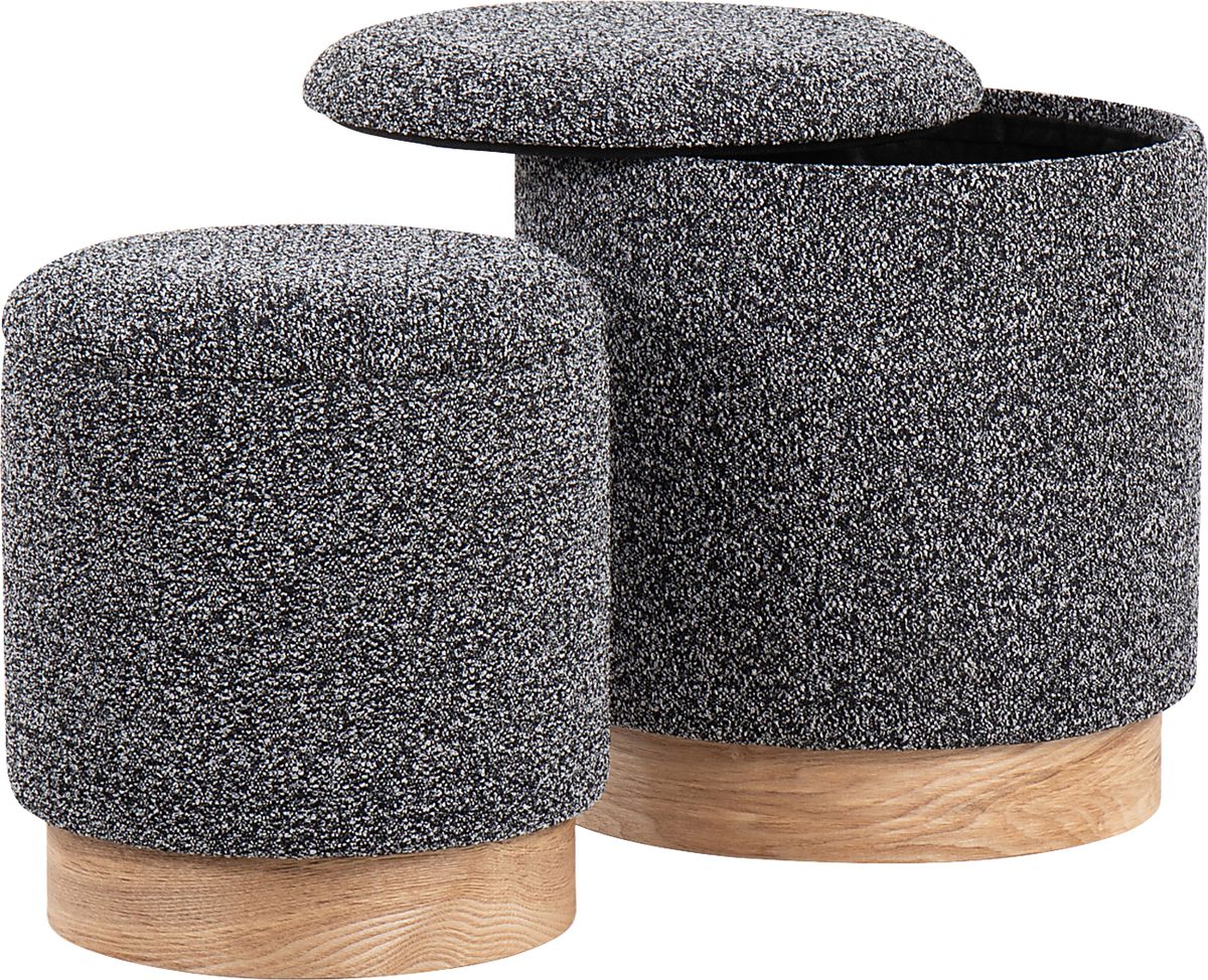 Shimoore Black Polyester Fabric Nesting Ottoman, Set Of 2 | Rooms to Go