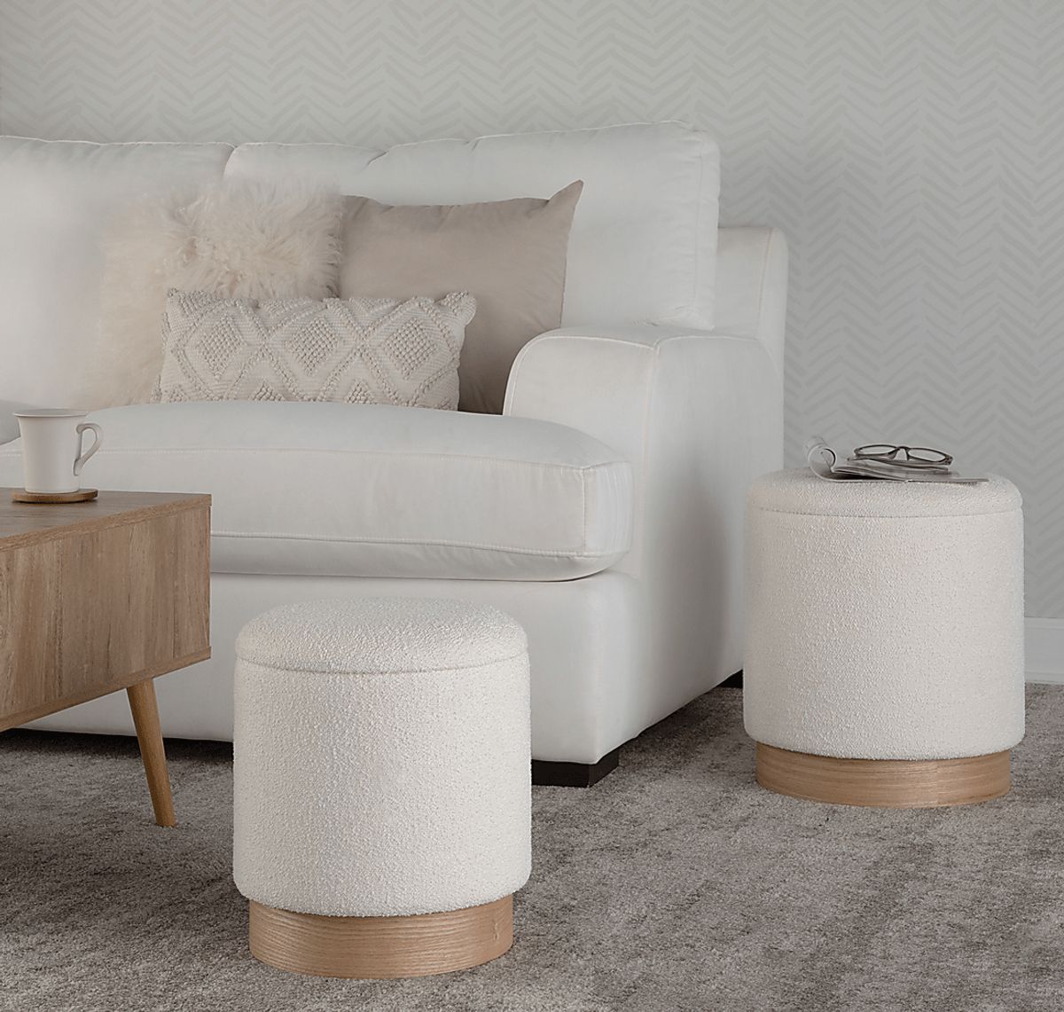Shimoore Cream Beige Polyester Fabric Nesting Ottoman, Set Of 2 | Rooms ...