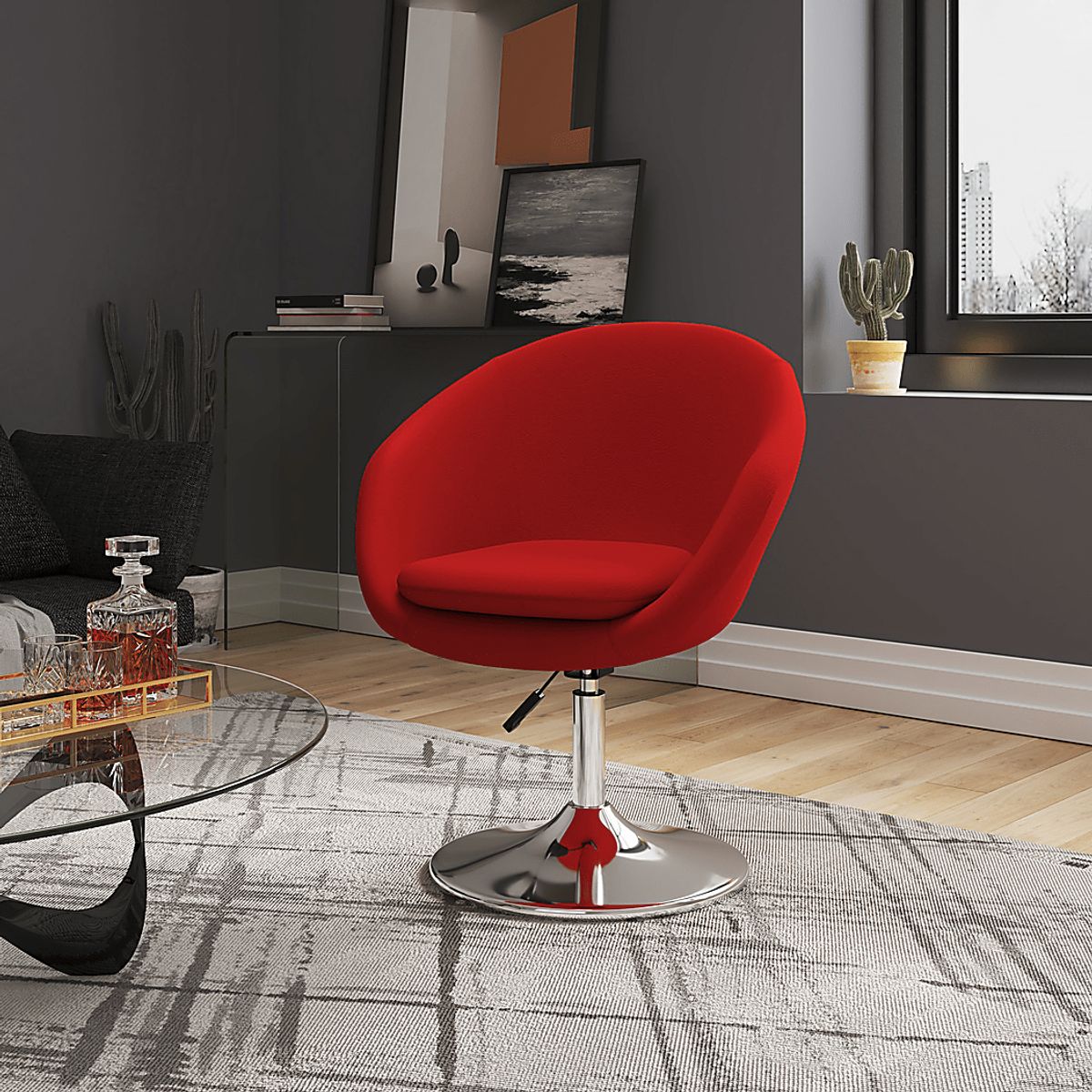 Sidener Red Wool Fabric Swivel Accent Chair | Rooms to Go