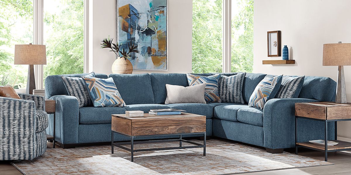 Sienna Way Blue Chenille Fabric 2 Pc Sectional - Rooms To Go