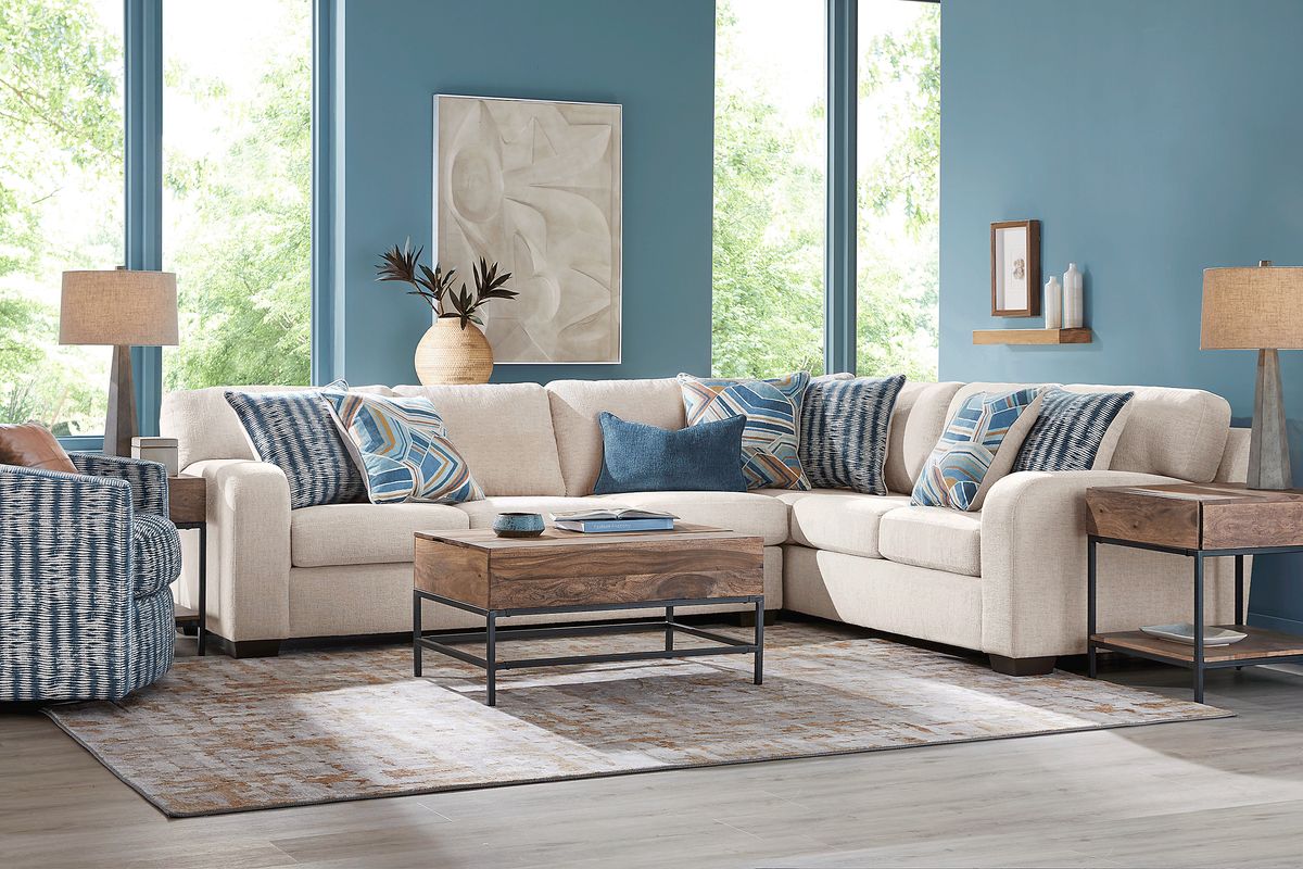 Sienna Way 5 Pc Cream Beige Chenille Fabric Living Room Set With 2 Pc ...
