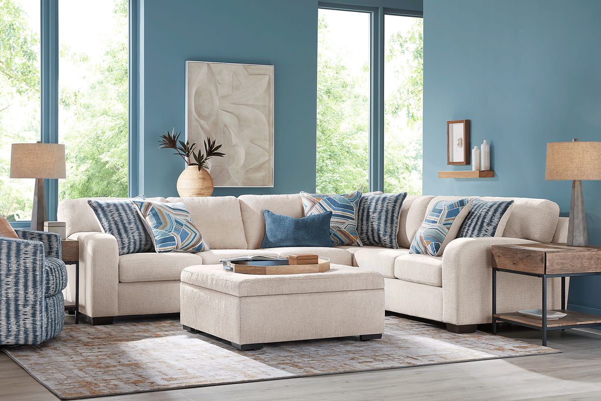 Sienna Way 5 Pc Cream Beige Chenille Fabric Living Room Set With 2 Pc ...