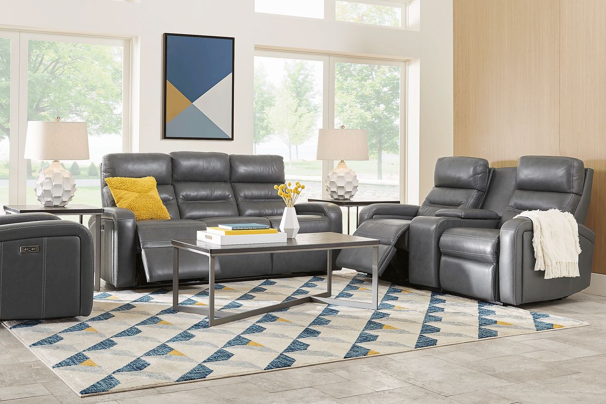 Sierra Madre Gray Leather Dual Power Reclining Loveseat | Rooms to Go