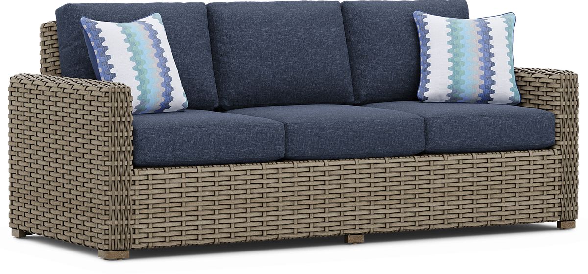 Siesta Key 4 Pc Driftwood Light Wood Ink Blue Wicker Outdoor Seating Set With Chair, Sofa ...