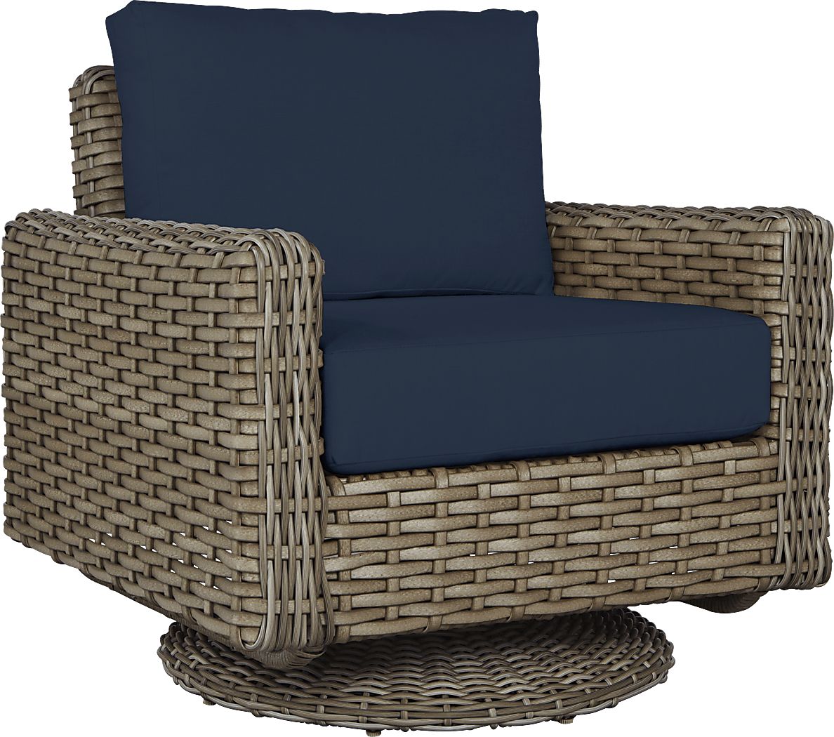 Siesta Key Driftwood Outdoor Swivel Chair with Ink Cushions - Rooms To Go