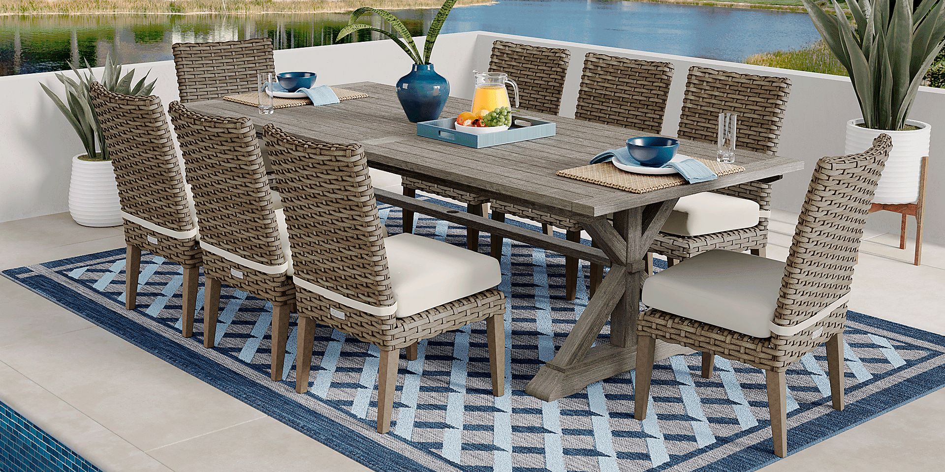 Siesta Key Light Wood Fruitwood Outdoor 102 In.Rectangle Dining Table ...
