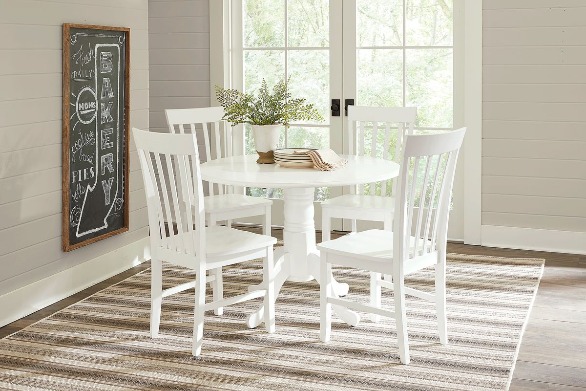 Smithtown 5 Pc White Colors,White Dining Room Set With Round Dining ...