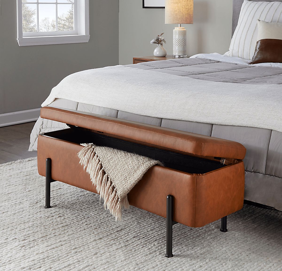 Smout Black Black,Colors Camel Brown Polyurethane Fabric Bench | Rooms ...