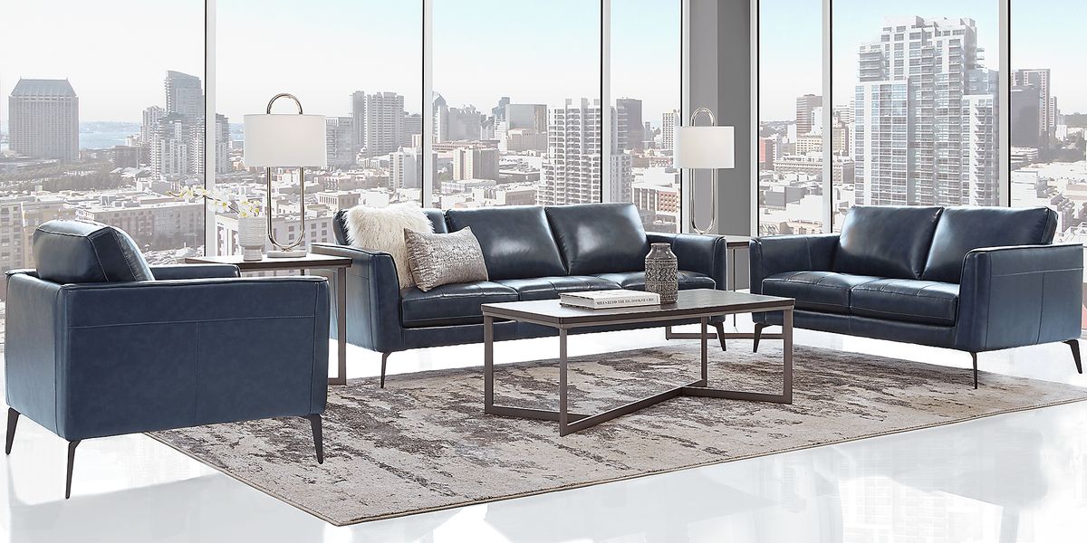 Sofia Vergara Brazil 5 Pc Midnight Blue Leather Living Room Set With ...