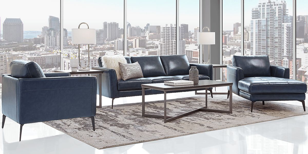 Sofia Vergara Brazil 7 Pc Midnight Blue Leather Living Room Set With ...