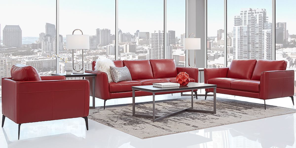 Sofia Vergara Brazil 7 Pc Red Leather Living Room Set | Rooms to Go