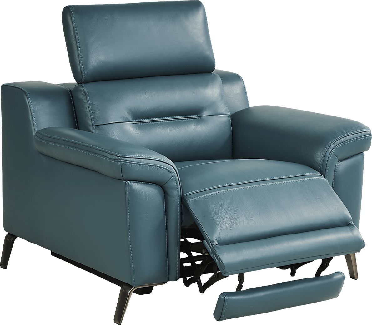 Castella Teal Blue,Green Leather Dual Power Recliner - Rooms To Go