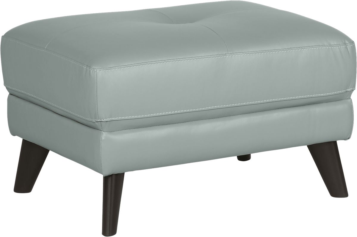 Sofia Vergara Gabriele Spa Blue Leather Ottoman | Rooms to Go