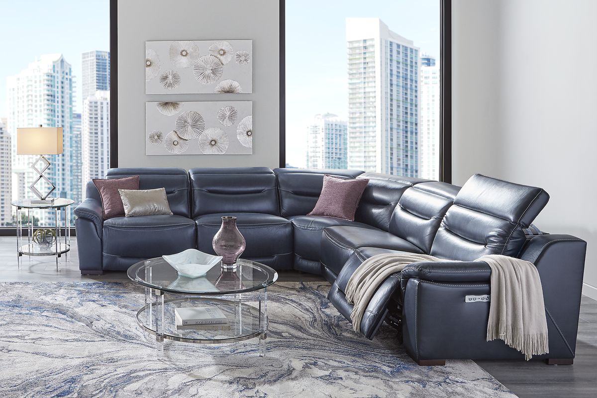 Sofia Vergara Gallia Way Navy Blue Leather 5 Pc Dual Power Reclining ...