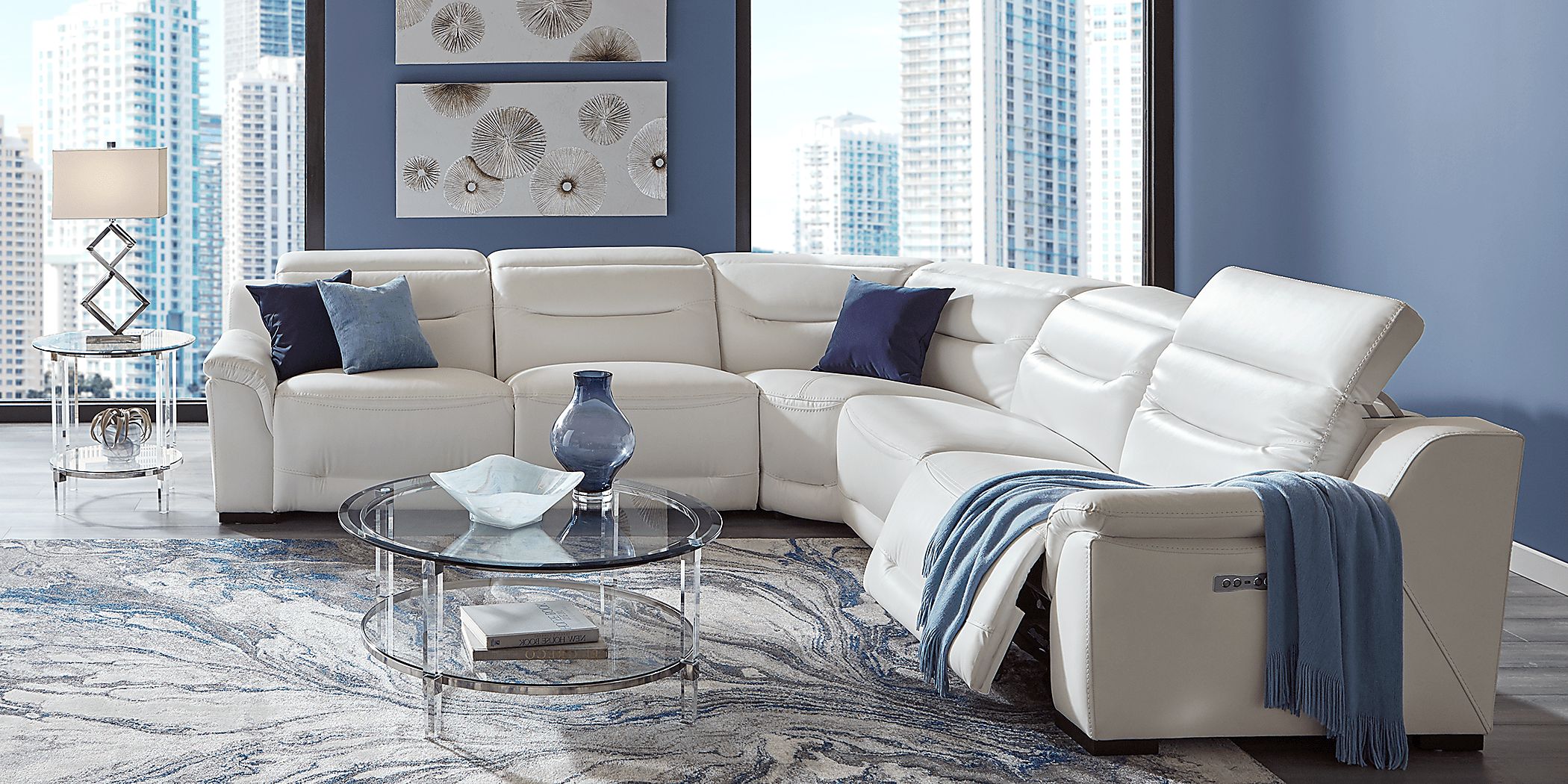 Gallia Way White Leather 5 Pc Dual Power Reclining Sectional - Rooms To Go