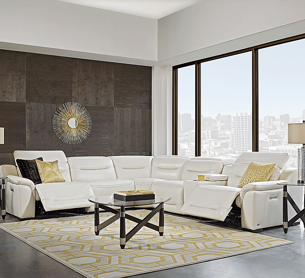 Sofia Vergara Gallia White Leather 6 Pc Power Reclining Sectional Rooms to Go