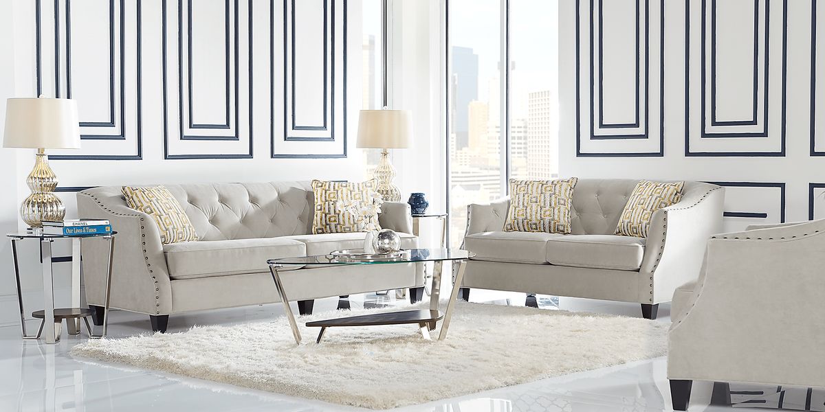 Sofia Vergara Monaco Court 7 Pc Oyster Beige Polyester Fabric Living ...