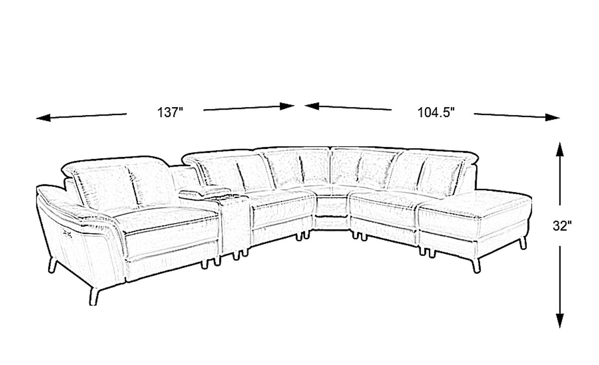 Naples Light Gray Leather 6 Pc Dual Power Reclining Sectional | Rooms to Go