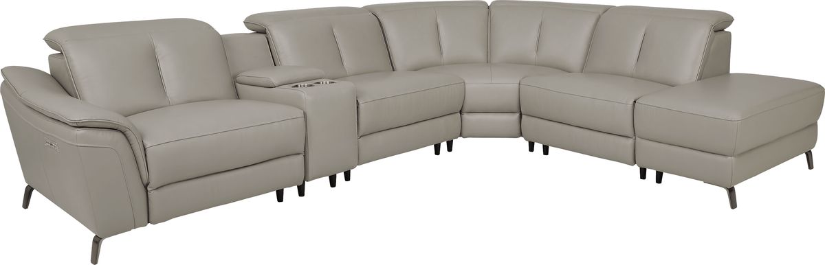 Naples Light Gray Leather 6 Pc Dual Power Reclining Sectional | Rooms to Go