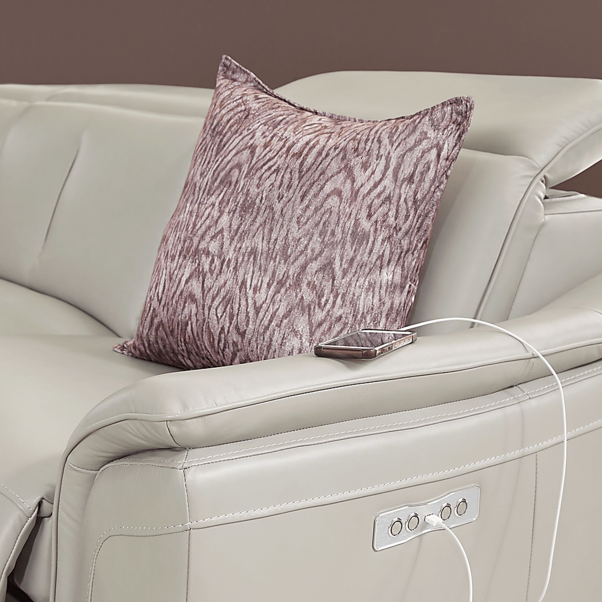 Sofia Vergara Naples Light Gray Leather 6 Pc Dual Power Reclining Sectional Rooms to Go