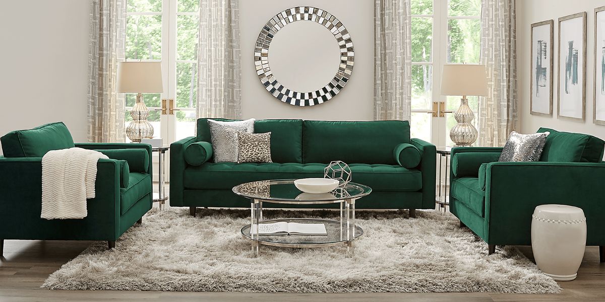 Sofia Vergara Pacific Palisades 5 Pc Emerald Green Plush Living Room ...