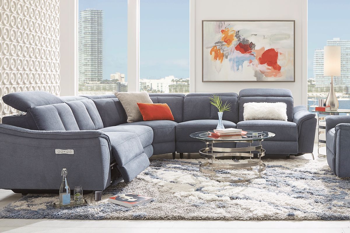 Turano Denim Blue Fabric 6 Pc Dual Power Reclining Sectional - Rooms To Go