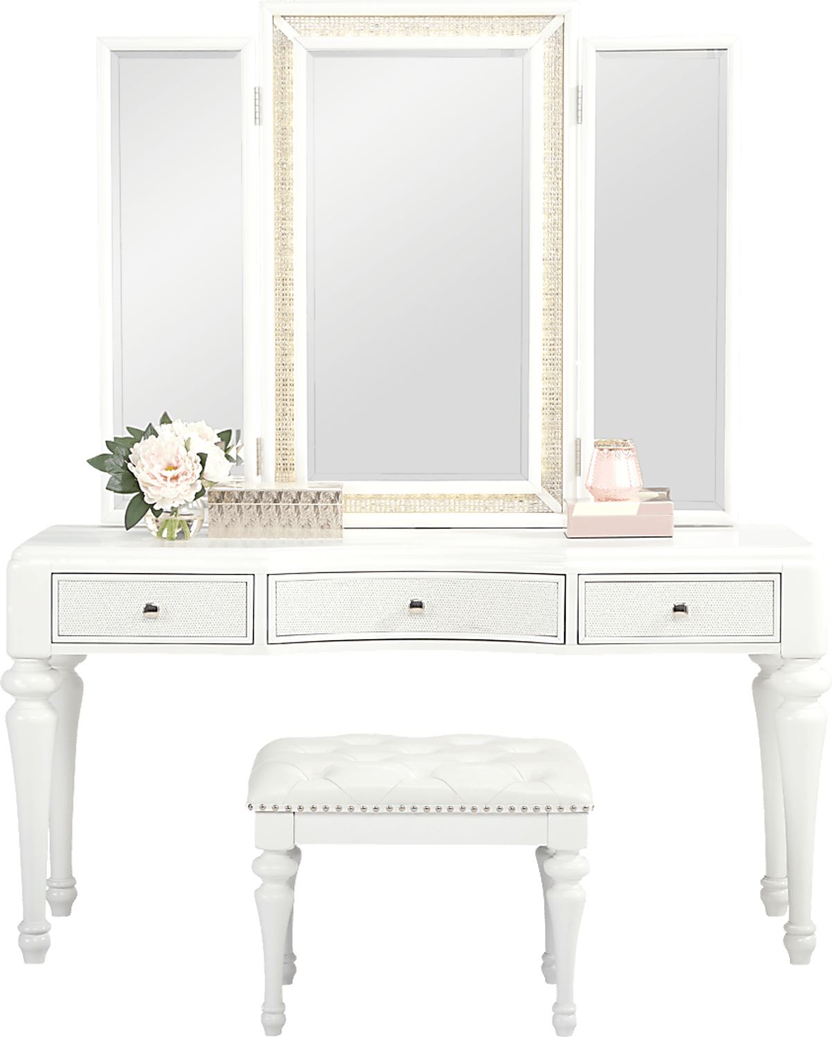 Sofia Vergara Vegas White Colors,White 3 Pc Vanity Set | Rooms to Go