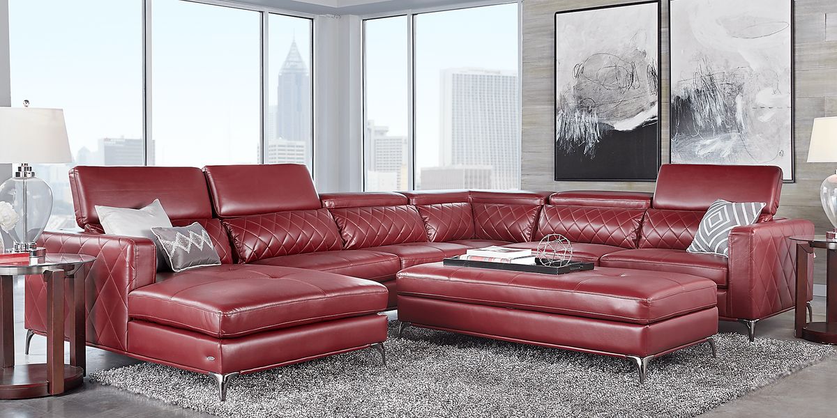 Sofia Vergara Via Sorrento Red Polyester Fabric 4 Pc Left Arm Chaise ...