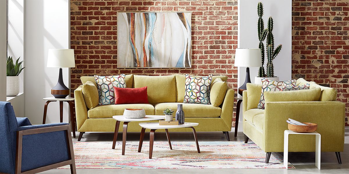 Sofia Vergara West Loft 8 Pc Citron Yellow Chenille Fabric Living Room ...