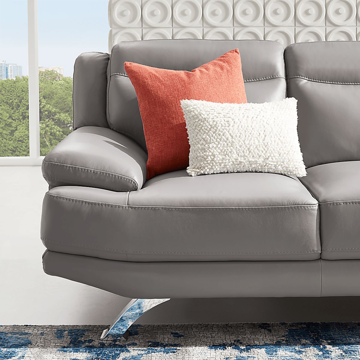 Sofia Vergara Zamora 5 Pc Gray Leather Living Room Set With Sofa ...