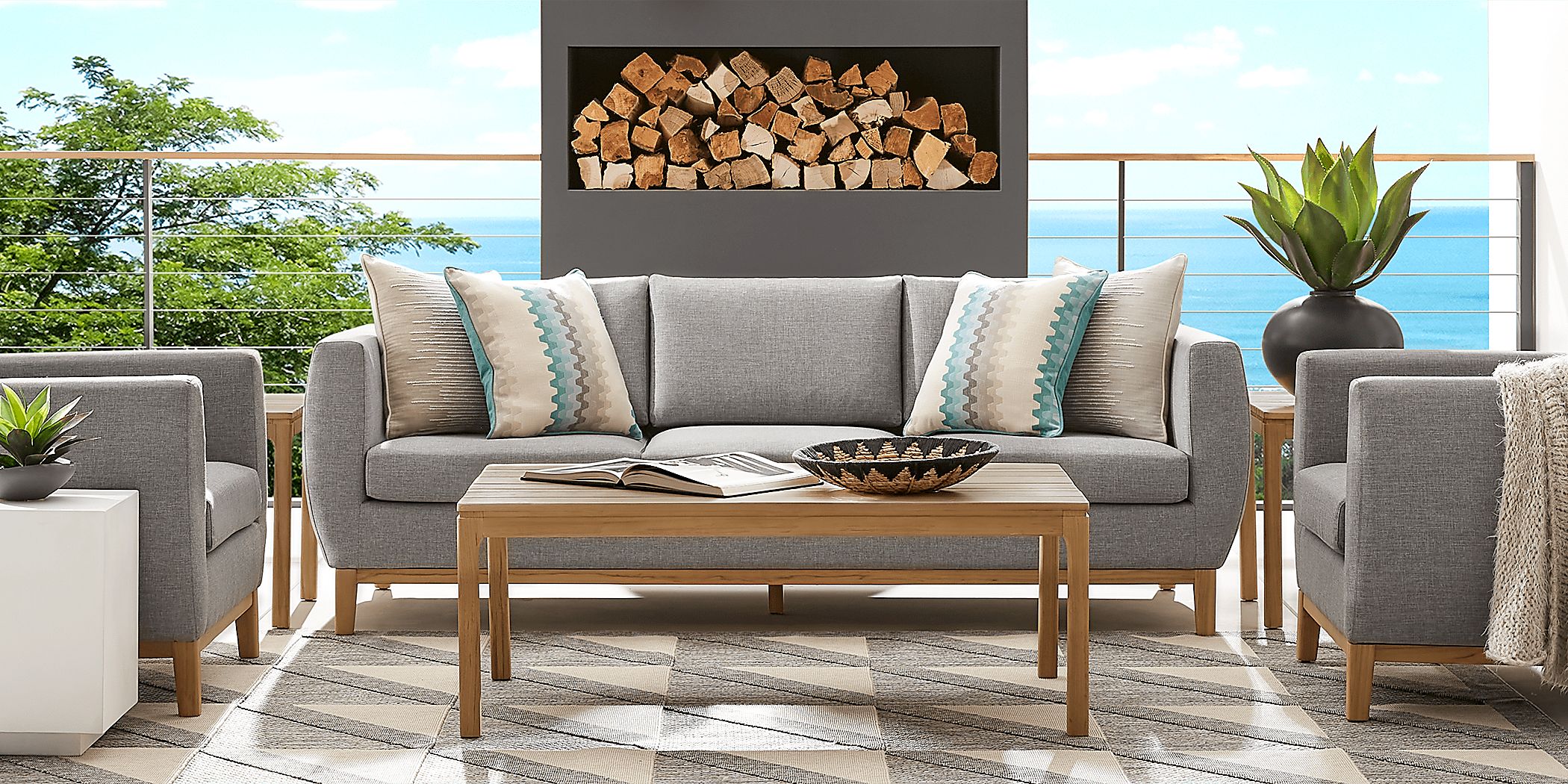Soho 4 Pc Gray Teak Outdoor Seating Set With Club Chair, Sofa, Cocktail ...