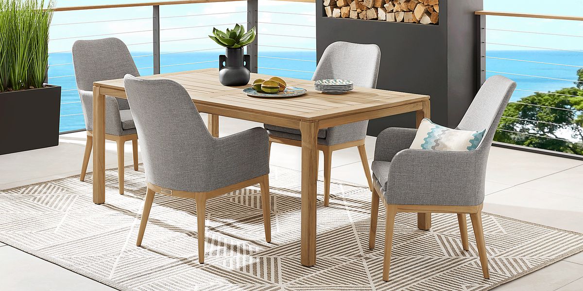 Soho Natural Light Wood Gray Teak Outdoor Dining Table | Rooms to Go