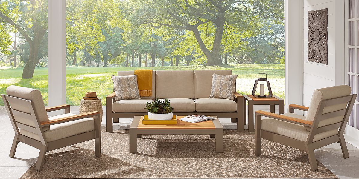 Solana 6 Pc Taupe Colors,Light Wood Beige Aluminum Outdoor Seating Set ...