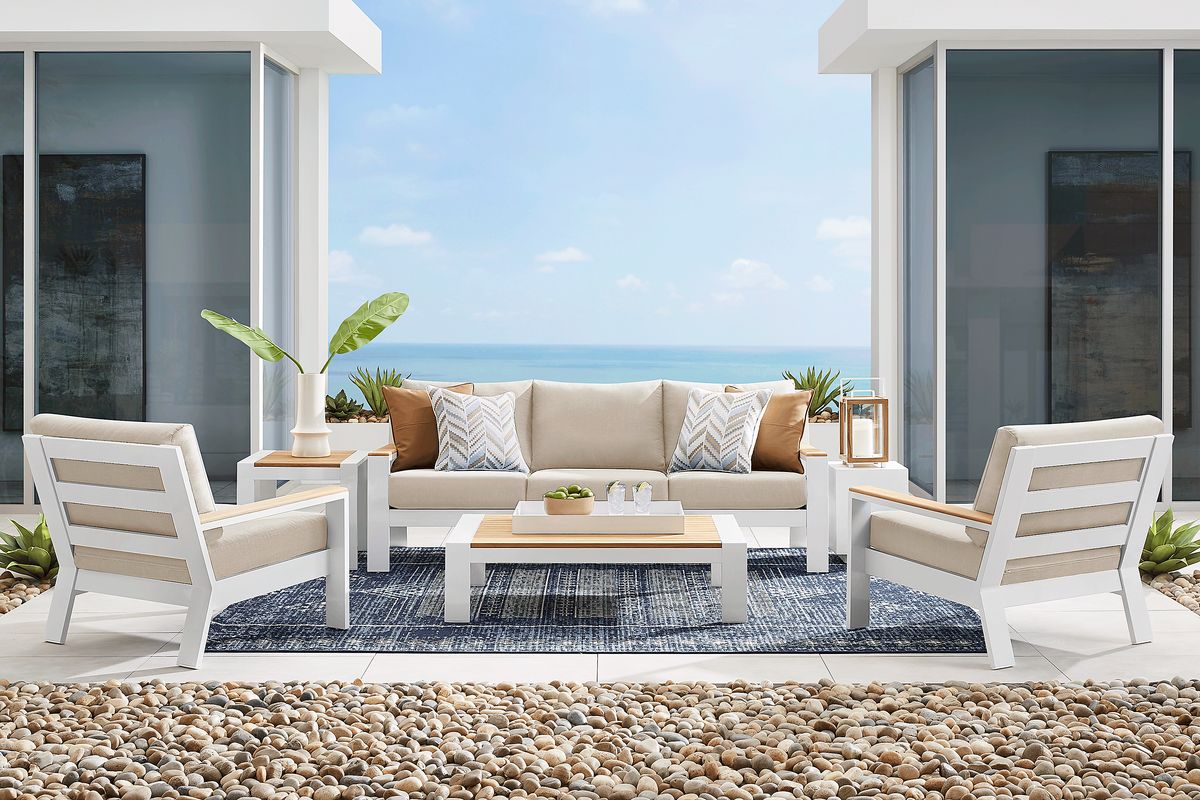 Solana 4 Pc White Colors,White Buff Beige Aluminum Outdoor Seating Set ...